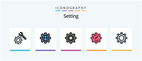 Setting Line Filled 5 Icon Pack Including Setting Location Gear Setting Creative Icons