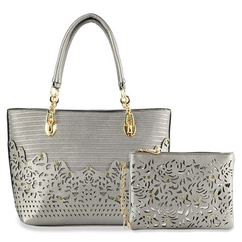 Rhinestone Accent Accessorized Handbag Set Black Handbagexpress