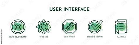 Set Of 5 Thin Line User Interface Icons Outline Icons Including Round Delete Button Tings Cog