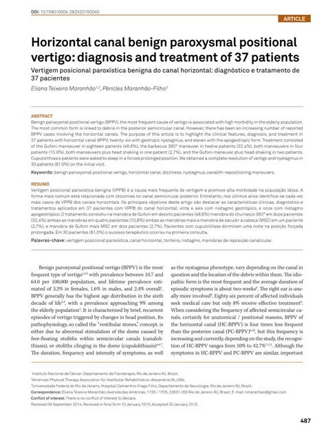 PDF Horizontal Canal Benign Paroxysmal Positional Neurobarra Com Files Canal Horizontal ANP