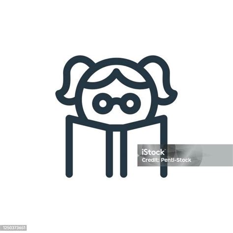 소녀 벡터 아이콘입니다 소녀 편집 스트로크 웹 및 모바일 앱 로고 인쇄 매체에 사용하기 위한 소녀 선형 기호입니다 얇은 선 그림 벡터 격리 된 윤곽선 도면입니다 계획에 대한