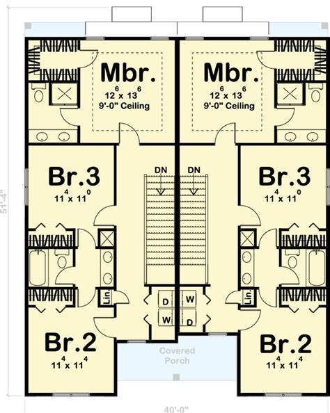 3 Bed Craftsman Narrow Lot Duplex House Plan Narrow Lot Duplex House