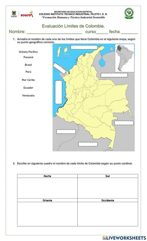 Límites Geográficos De Colombia Worksheet