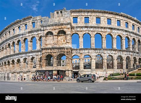 Restored Arched Walls Of The Pula Arena Pulska Arena Roman