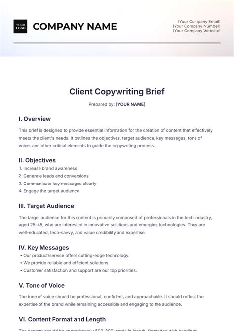 Free Client Copywriting Brief Template To Edit Online