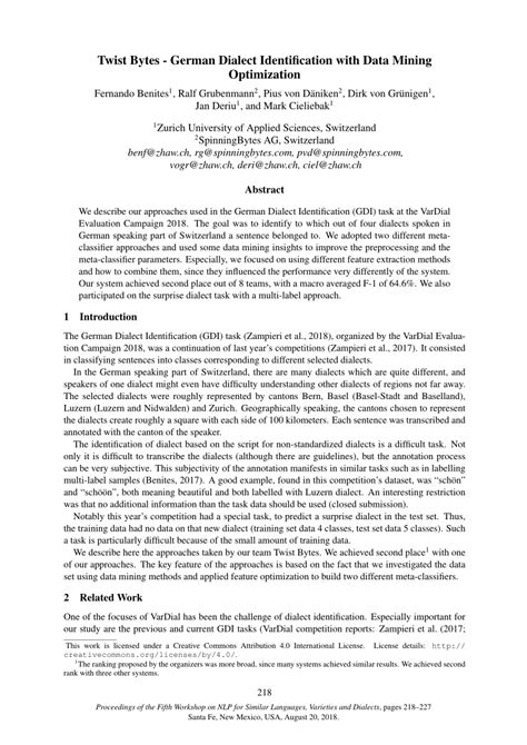 Pdf Twist Bytes German Dialect Identification With Data Mining Optimization