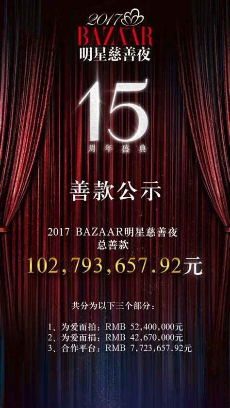 2017芭莎明星慈善夜过亿善款明细全公开！为爱坚守15年，最真诚的感谢致善心永存的你！ 时尚芭莎品牌活动时尚集团官网