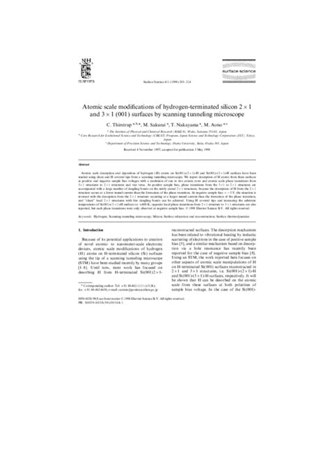 Pdf Atomic Scale Modifications Of Hydrogen Terminated Silicon 2×1 And 3×1 001 Surfaces By
