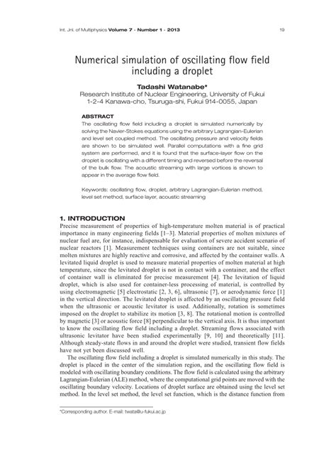 Pdf Numerical Simulation Of Oscillating Flow Field Including A Droplet