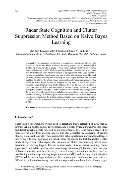 Pdf Radar State Cognition And Clutter Suppression Method Based On