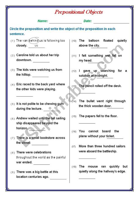 Prepositional Objects Esl Worksheet By Nasreddine Sarsar