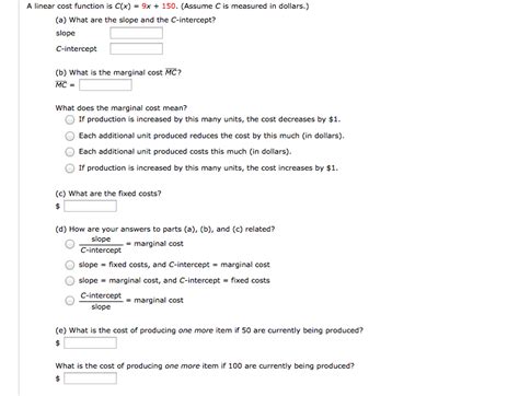 Solved A Linear Cost Function Is C X 9x 150 Assume C Is
