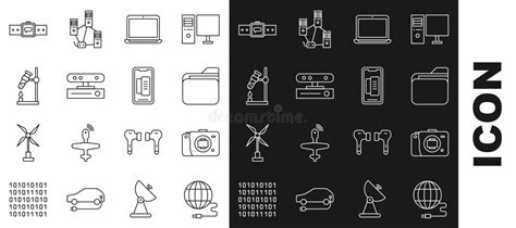 Set Line Social Network Mirrorless Camera Document Folder Laptop Motion Sensor Test Tube