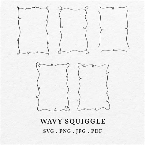 Wavy Squiggle Border Illustration SVG PNG Hand Drawn Wavy Curly Frame For Wedding Invitation