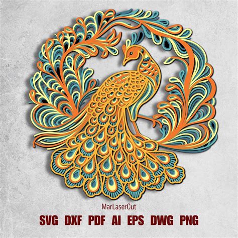 Multilayer Peacock Laser Cut File 3d Layered Peacock Layered Dxf Dwg