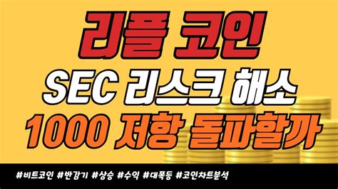 리플 코인 Sec 리스크 해소되면서 1000 저항 돌파할까 슈팅자리 매매 시나리오 Youtube