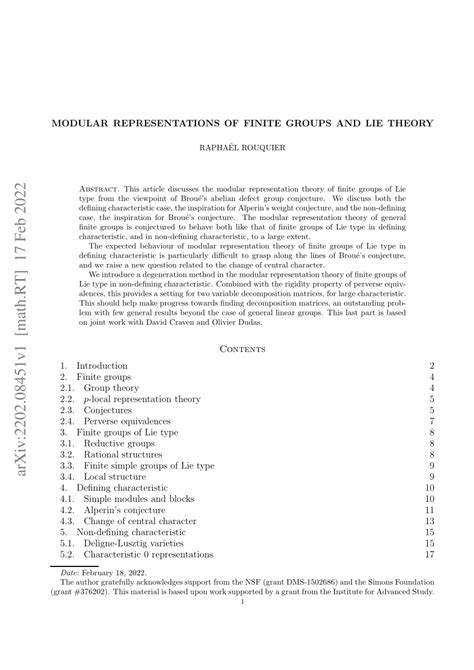 PDF Modular Representations Of Finite Groups And Lie Theory