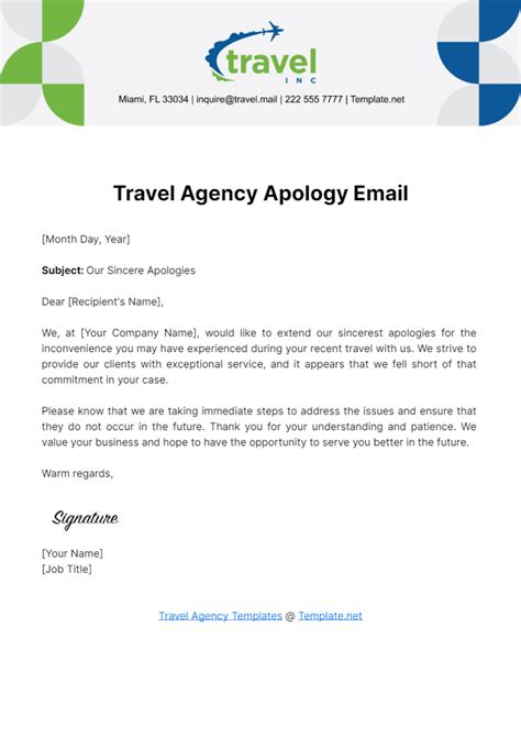 Free Travel Agency Apology Email Template To Edit Online