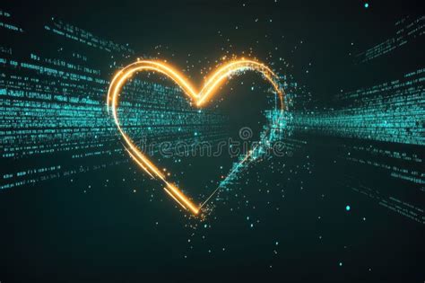 Digital Heart Glowing Code Modern Technology Love Concept Art Stock
