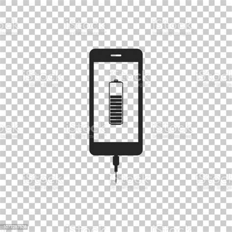 스마트폰 배터리 충전 아이콘을 투명 한 배경에 고립입니다 전화는 낮은 배터리 충전과 Usb 연결 평면 디자인입니다 벡터 일러스트 레이 션 Usb 케이블에 대한 스톡 벡터