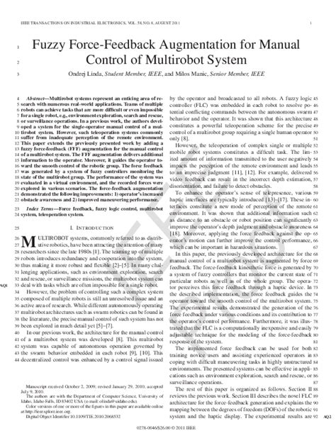 Pdf Fuzzy Force Feedback Augmentation For Manual Control Of