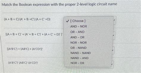 Solved Match The Boolean Expression With The Proper 2 Level