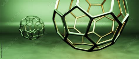 Buckminsterfullerene C60 Molecule Model Allotrope Of Fullerene Carbon Atoms Round Sphere With