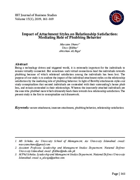Pdf Impact Of Attachment Styles On Relationship Satisfaction
