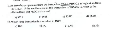 Solved 11 An Assembly Program Contains The Instruction Call