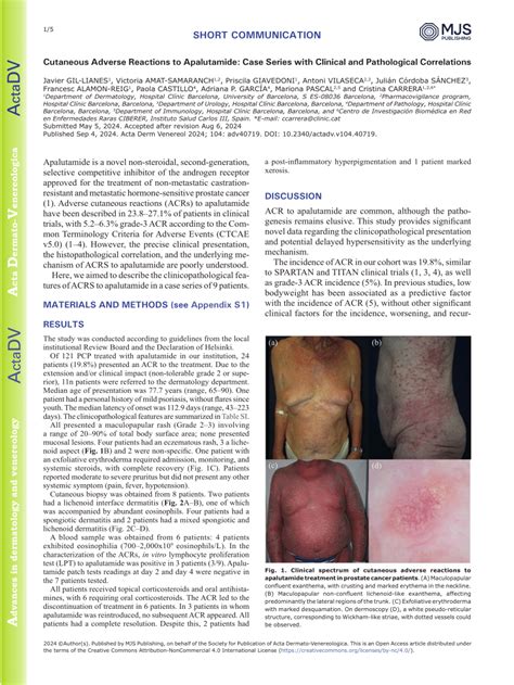 Pdf Cutaneous Adverse Reactions To Apalutamide Case Series With