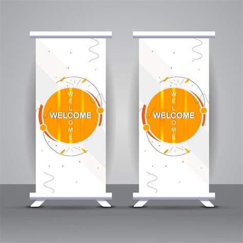 현대적인 롤업 스탠드 환영 배너 디자인 템플릿 설정 프리미엄 벡터