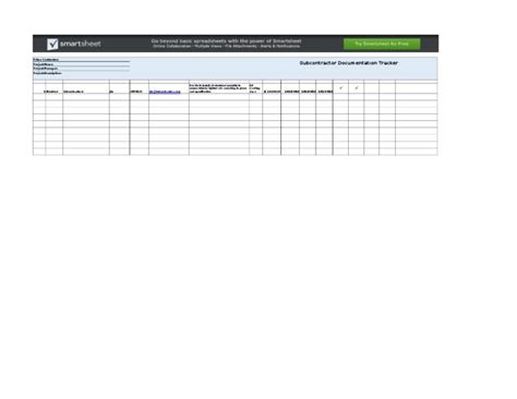 Excel Construction Project Management Template Subcontractor Documentation Tracker Template