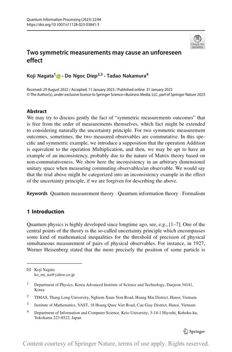 Two Symmetric Measurements May Cause An Unforeseen Effect Request Pdf
