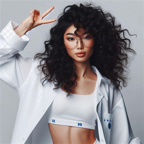 Premium Psd Oriental Woman Model With Glasses Dancing Shaking Pose