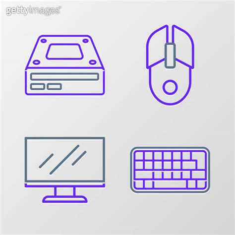 Set Line Keyboard Computer Monitor Screen Mouse And Optical Disc
