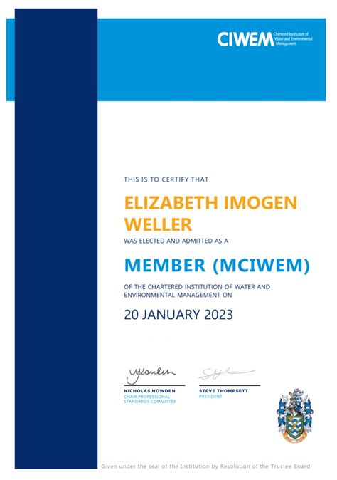 Very Pleased To Have Been Accepted As A Member Of Ciwem The Chartered
