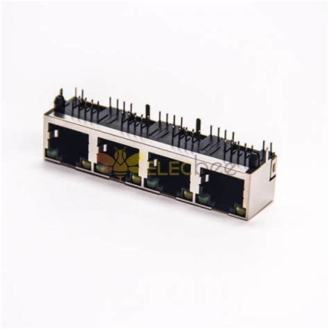 Elecbee Rj45 4 Port Socket 1 4 Ethernet Network Connector Shielded With Led 20pcs