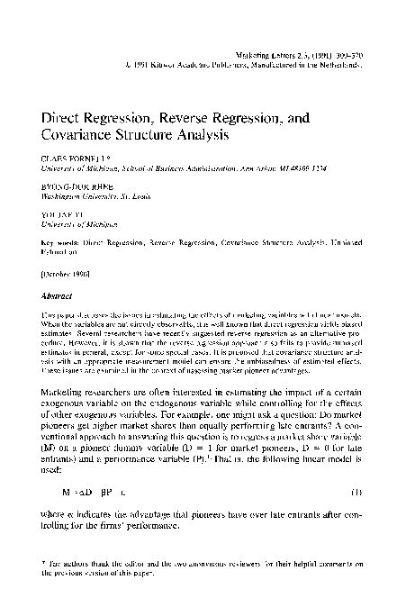 Pdf Direct Regression Reverse Regression And Covariance Structure