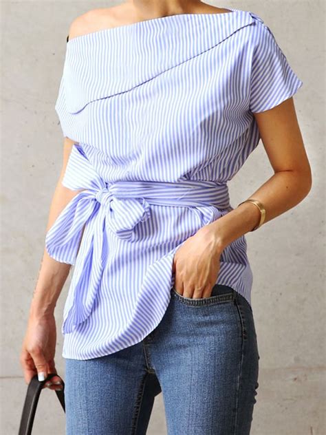Lace Up Slash Neck Short Sleeve Women S Blouse Fashion Spring Summer And Casual Wear