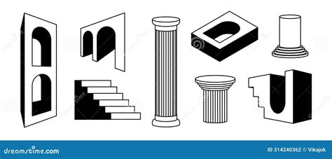 Surreal Arches Columns And Stair Collection Trippy Greek Ruin Element