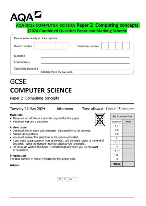 Package Aqa Gcse Computer Science 2024 Complete Question Paper