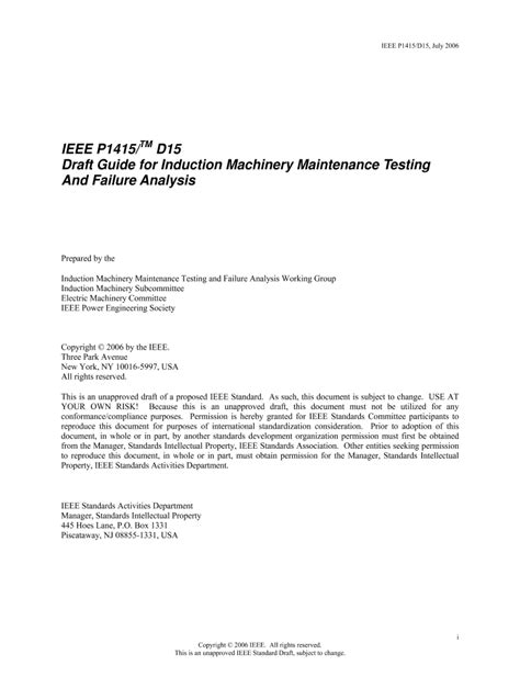 P1415 D15 Unapproved IEEE Draft Guide For Induction Machinery Maintenance Testing And Failure