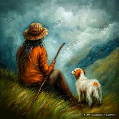 Ai创作图女孩风景画 油画休闲 手绘人物油画 金毛油画 金毛艺术画 数字油画插画 私人订制油画创作 数字油画插画设计 小狗油画 狗狗油画 绘画人物油画 油画少女 放羊的小姑娘 Tif唯美油画