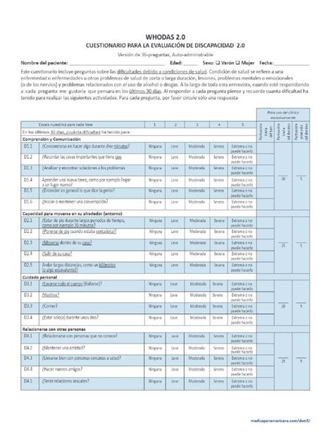 whodas 2 0 cuestionario para la evaluación de discapacidad pdf pdf