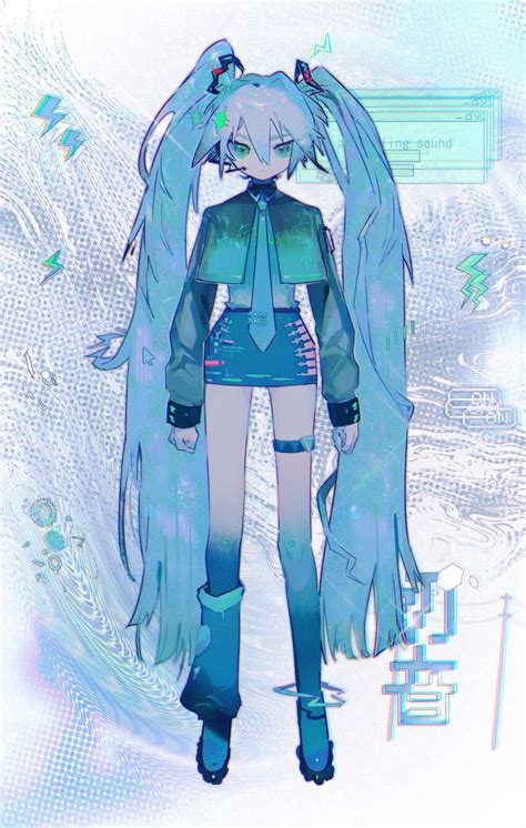 Mawarusanso Hatsune Miku Vocaloid Highres Jpeg Artifacts 1girl Abstract Background