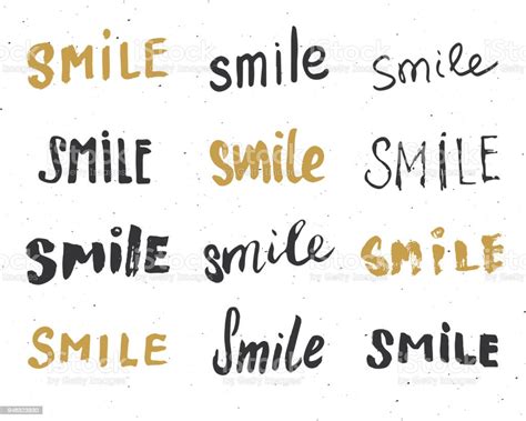 미소 Letterings 필기 표시 손으로 그린 그런 지 붓글씨 텍스트 설정된 벡터 일러스트 레이 션 감정에 대한 스톡 벡터 아트 및 기타 이미지 Istock