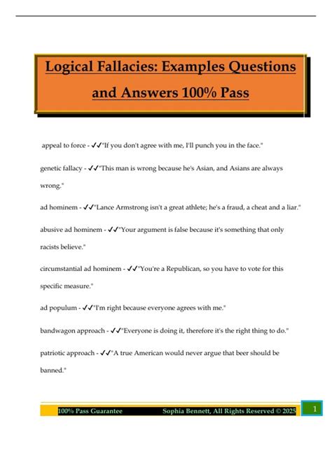 Logical Fallacies Examples Questions And Answers 100 Pass Logical Fallacies Stuvia Us