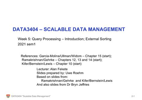 05 Query Processing Lec 5 Data3404 Scalable Data Management Week 5 Query Processing