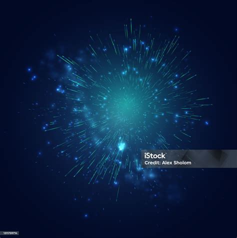 밤 하늘의 녹색과 파란색 불꽃 놀이 불꽃과 분위기의 축제 벡터 세트 3차원 형태에 대한 스톡 벡터 아트 및 기타 이미지 3차원 형태 감정 개념 Istock