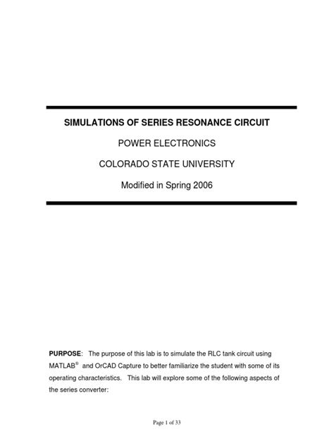 Series Resonance Using Orcad Pdf Pdf Series And Parallel Circuits Electrical Impedance